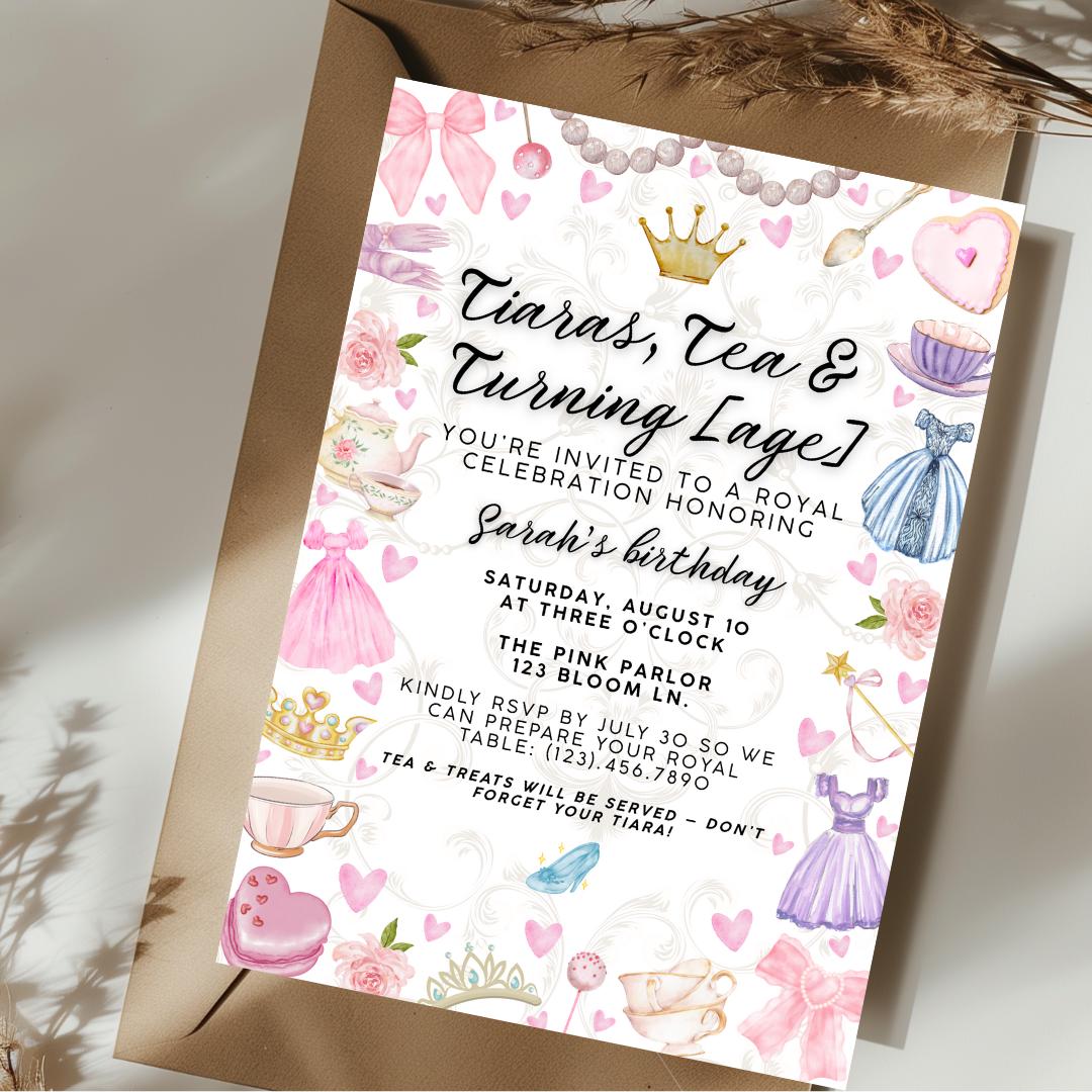 Princess Tea Party Birthday Invitation, Editable Girls Dress up Tea ...