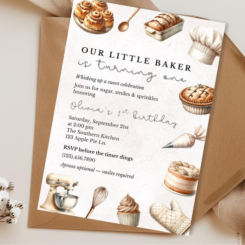Baking First Birthday Invitation, Little Baker 1st Birthday Invite ...