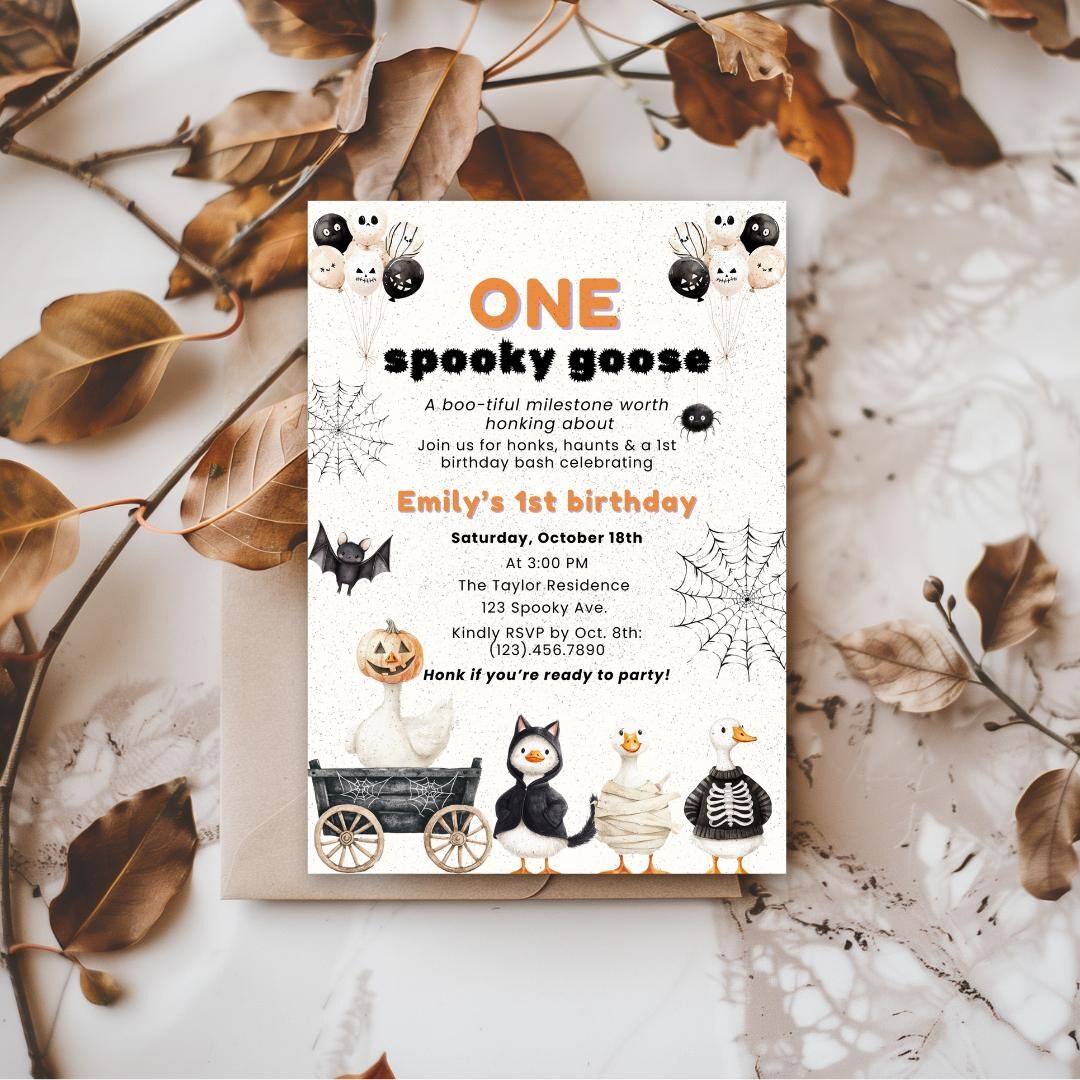 One Spooky Goose 1st Birthday Invitation, Spooky Cute Halloween Party ...