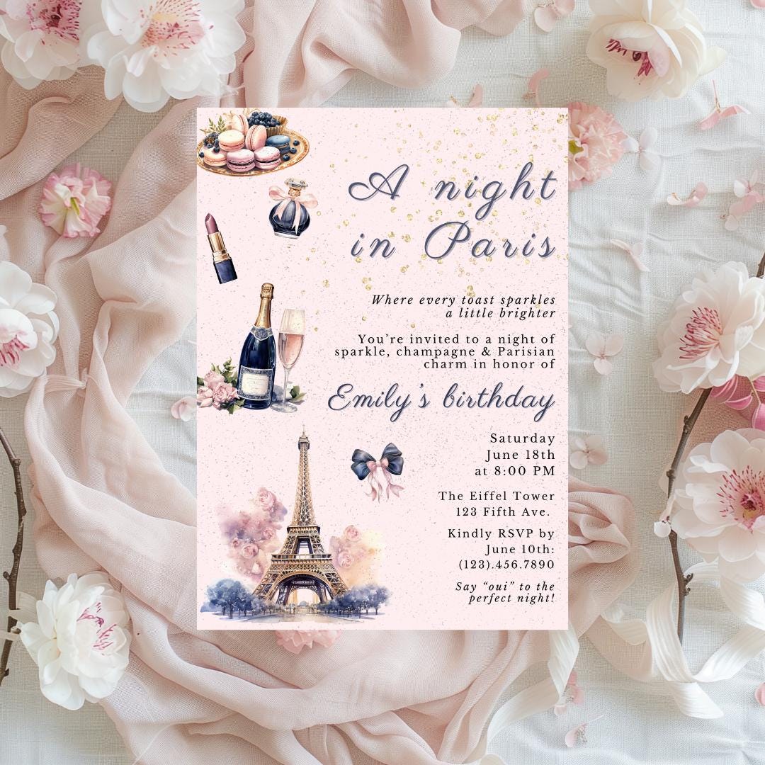 A Night in Paris Invitation Template, Editable Canva Paris Birthday ...