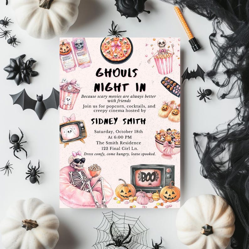 Halloween Movie Night Invitation, Ghouls Night in Girls Night Invite ...