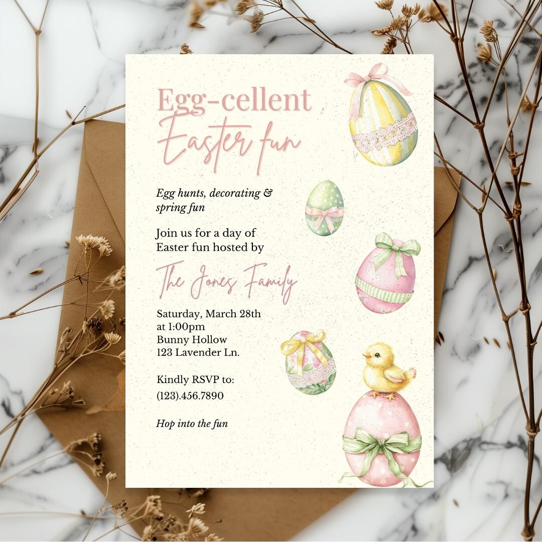 Egg-cellent Easter Fun Invitation, Easter Egg Hunt Invite, Easter ...