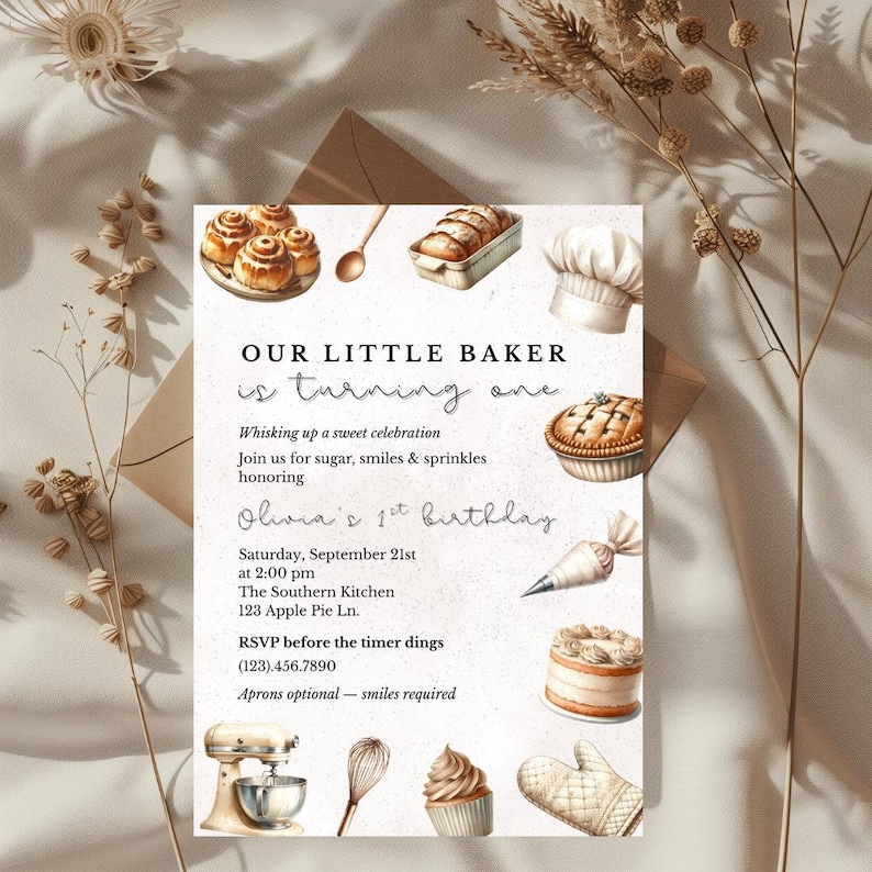 Baking First Birthday Invitation, Little Baker 1st Birthday Invite ...