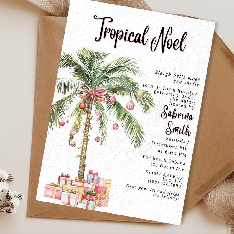 Tropical Christmas Invitation, Hawaiian Holiday Party Invite, Mele ...