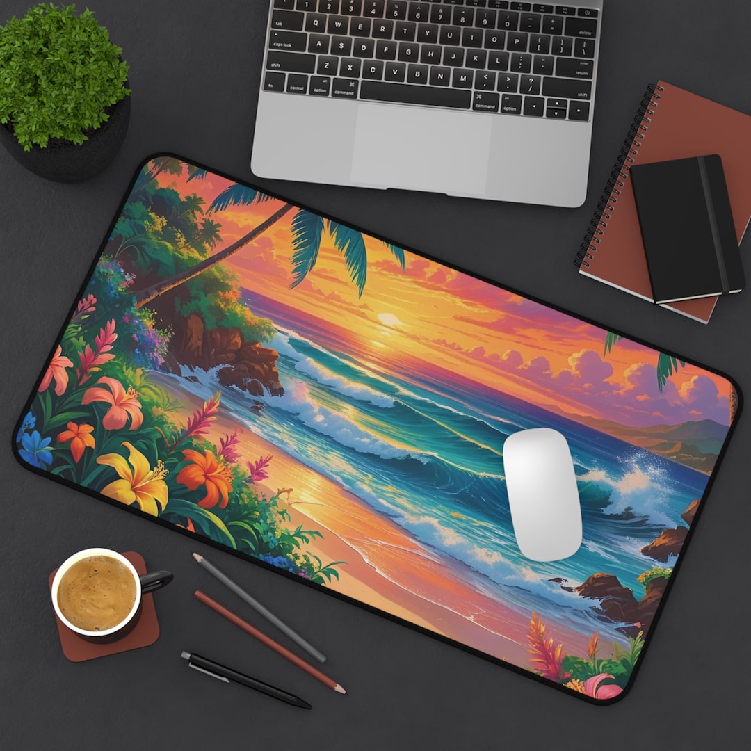 Tropical Sunset Desk Mat: Vibrant Neoprene Beach Office Decor - Etsy