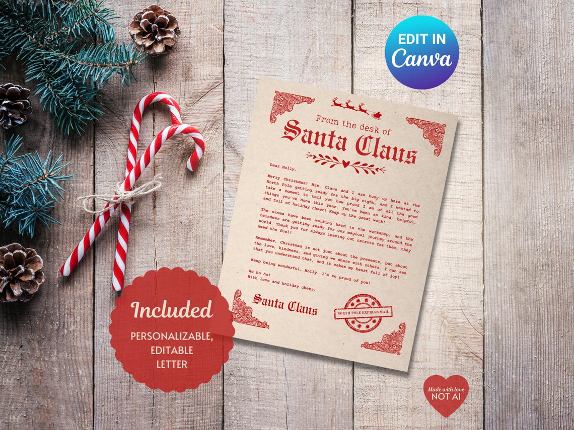 Personalized Letter From Santa Template, Printable Canva Edit (digital ...