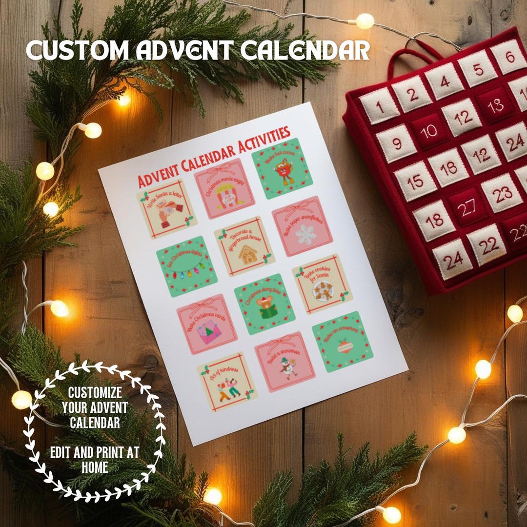 Custom Advent Calendar Digital Download Printable Editable Template ...