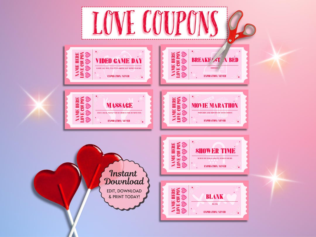 Custom Coupon Book Template for Valentines Day, Anniversary, Birthday ...
