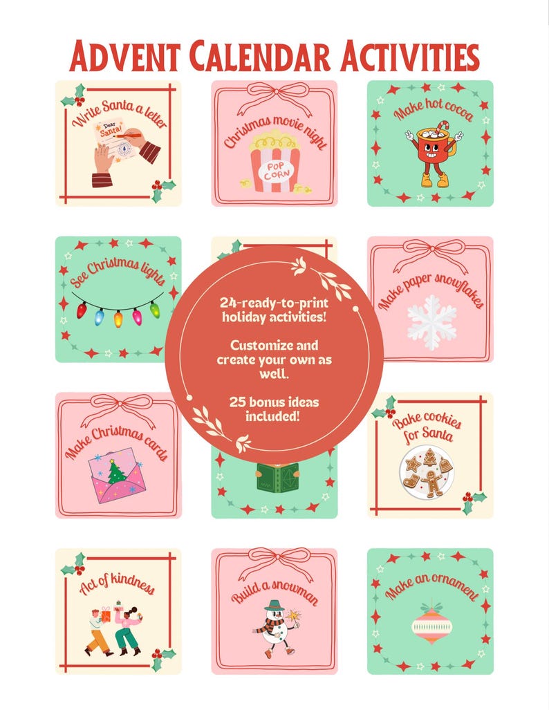 Custom Advent Calendar Digital Download Printable Editable Template ...