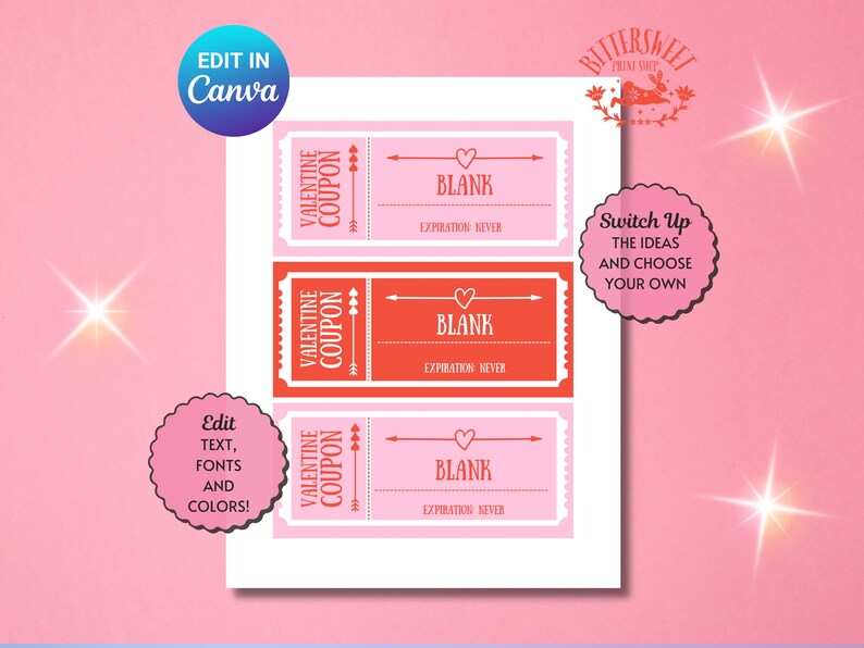 Custom Coupon Book Voucher Template for Valentines Day, Edit and Print ...