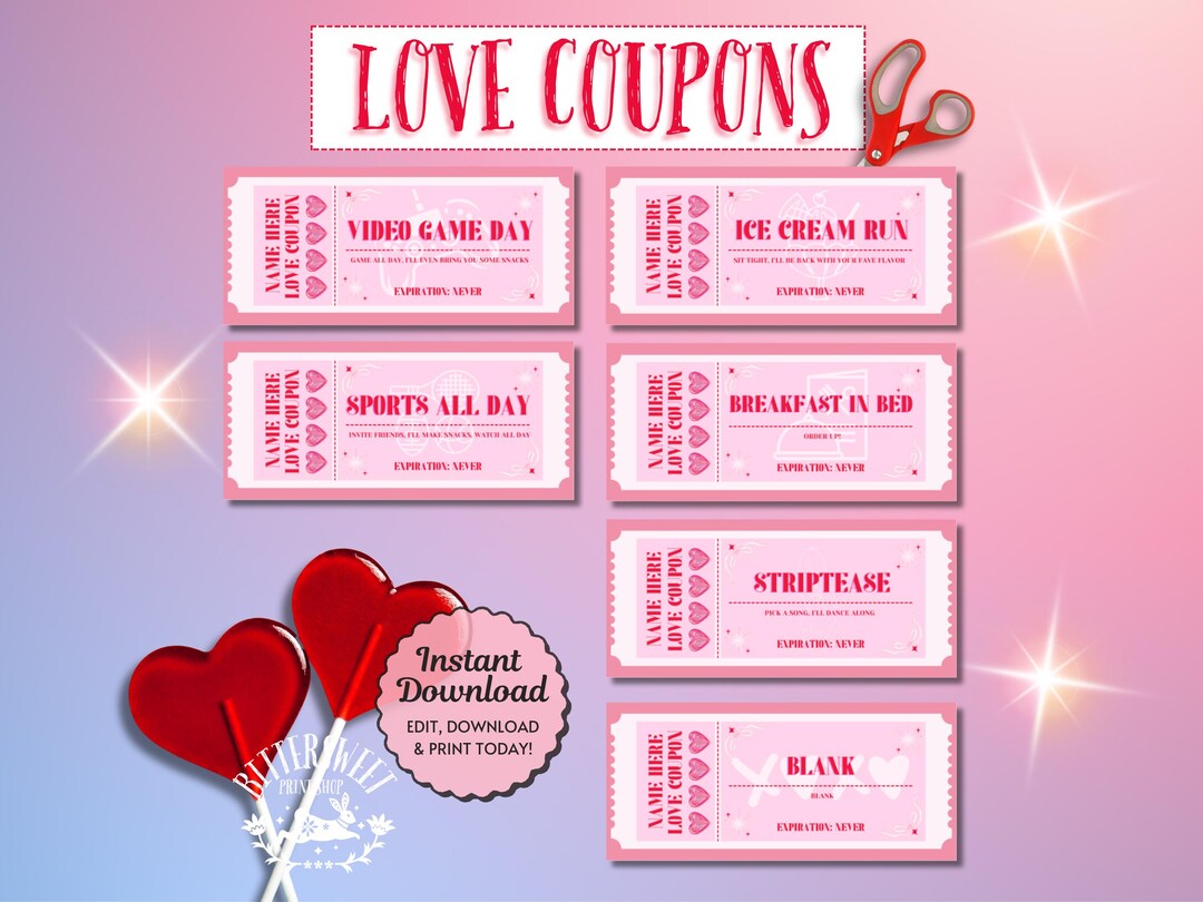 Custom Love Coupon Book Template, Valentines Day Gift (digital Download ...