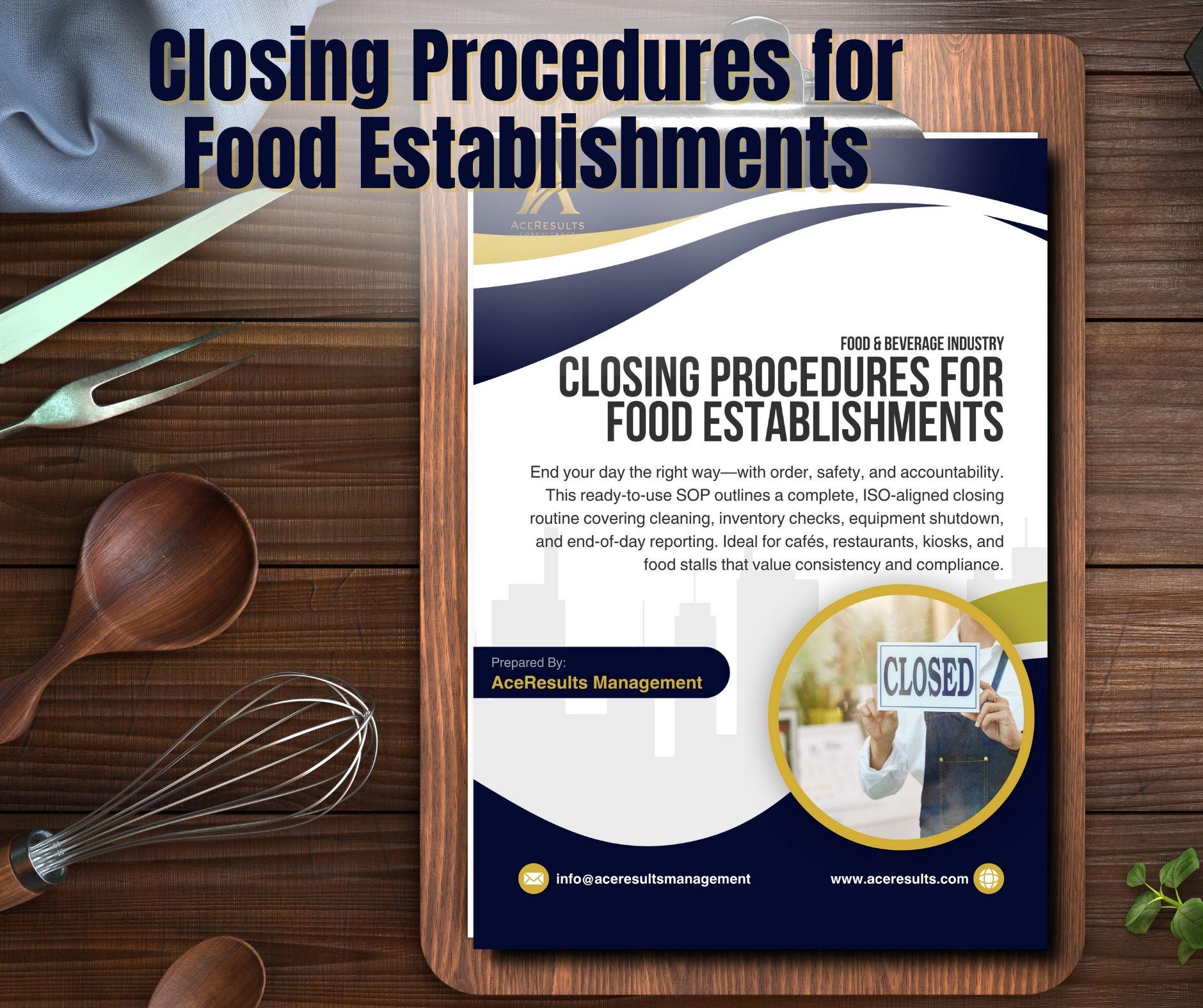 Closing Procedures SOP Template for Restaurants Cafes Food Stalls ...