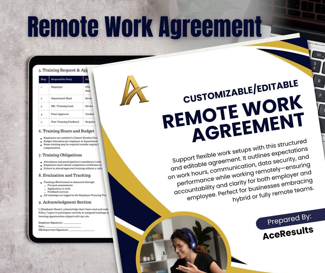 Editable Remote Work Agreement | Canva Template | Work From Home Policy ...