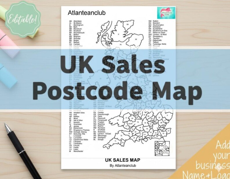 Editable UK Postcode Sales Map: Business Tracker (printable) - Etsy