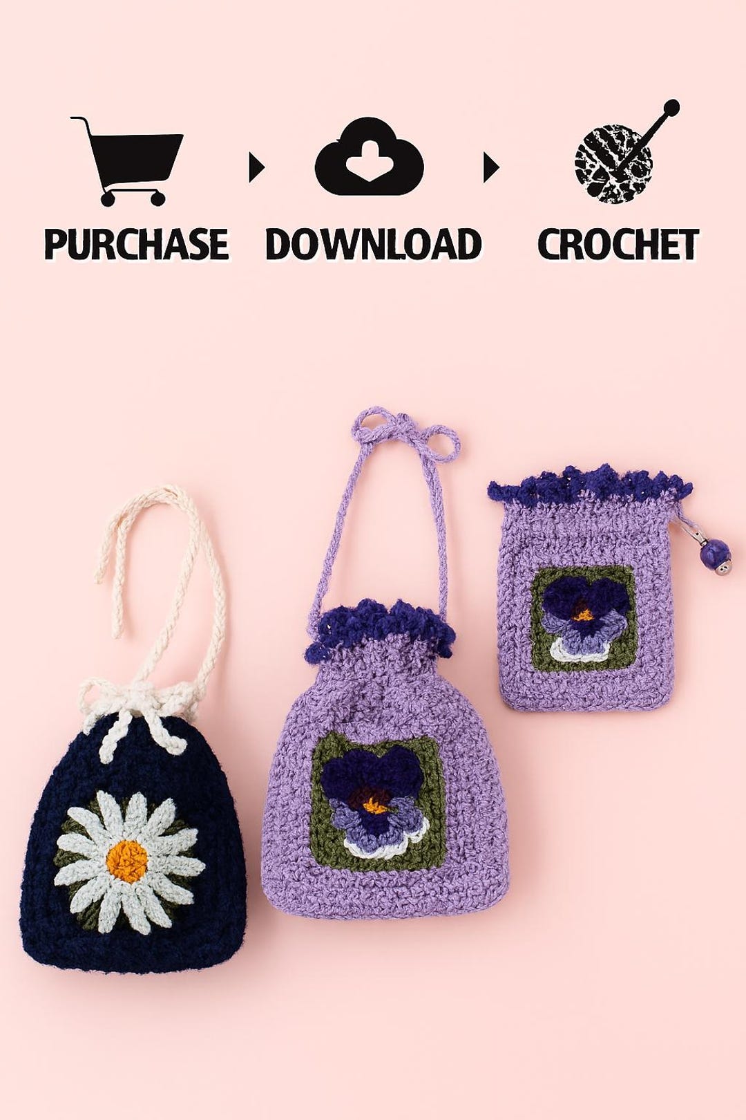 Crocheted Drawstring Pouch Pattern - Floral Mini Bags (PDF) - Etsy