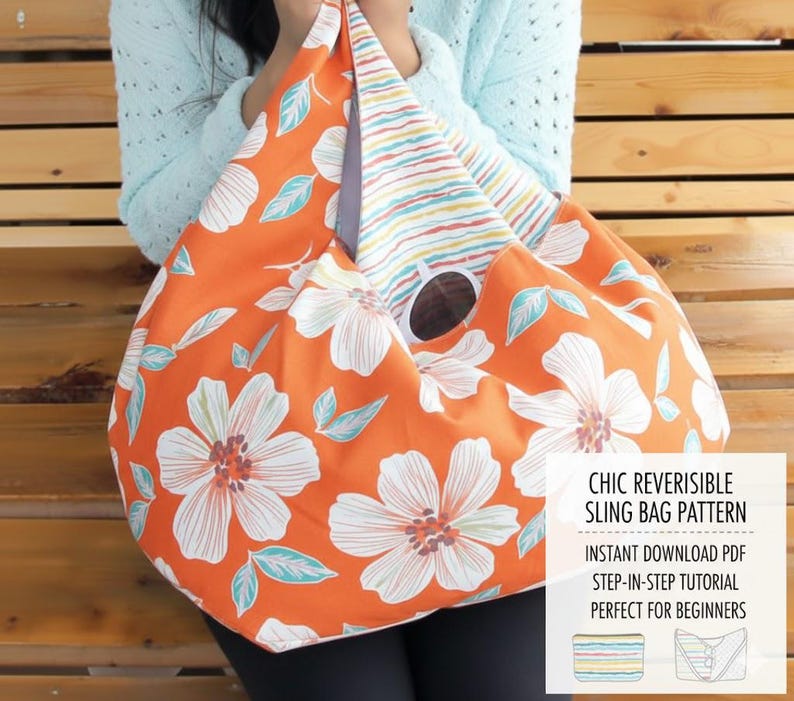 Sling Bag Sewing Pattern PDF: Foldable Shopping Tote DIY (instant ...