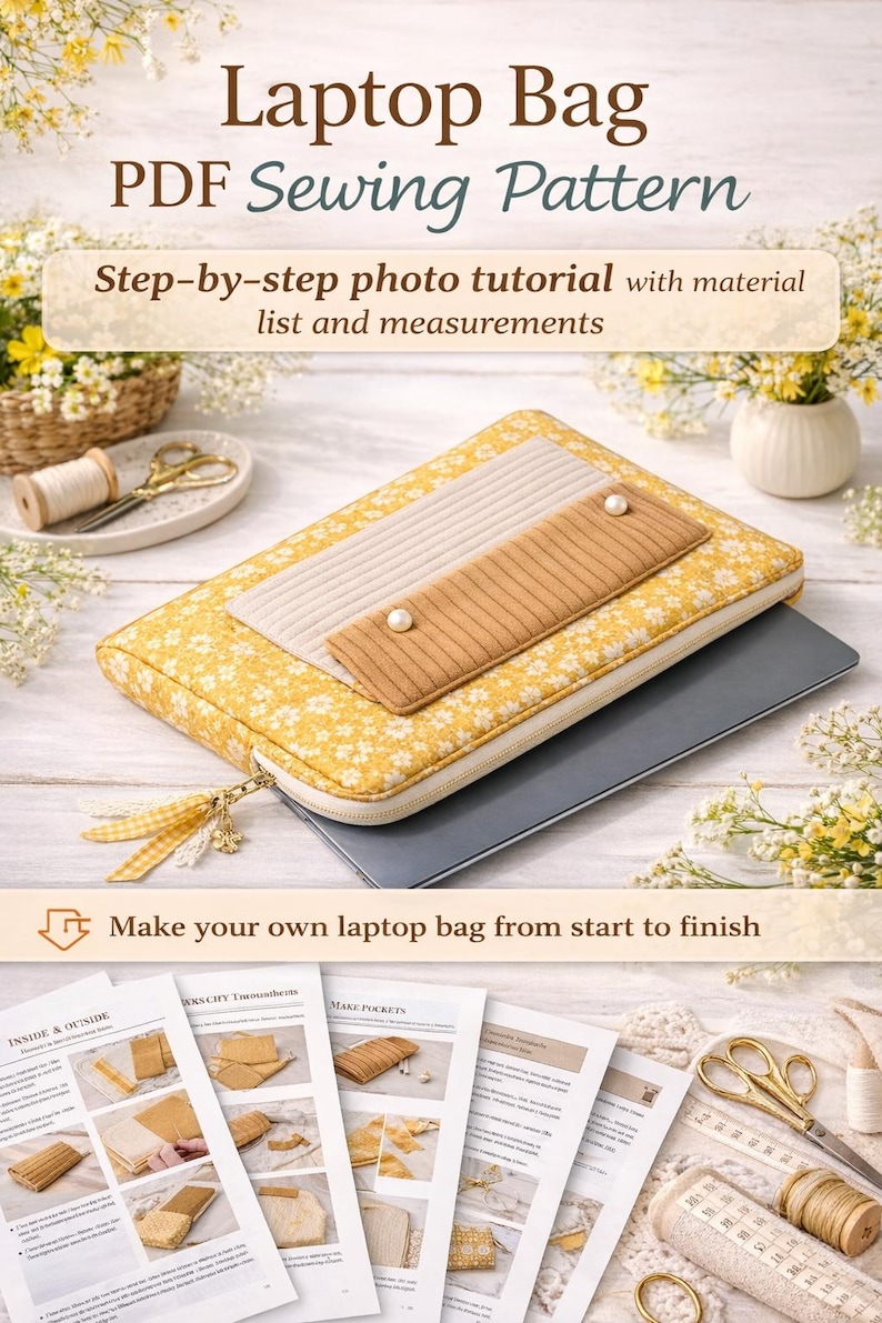 Laptop Sleeve Sewing Tutorial PDF, Padded Laptop Case Pattern With ...