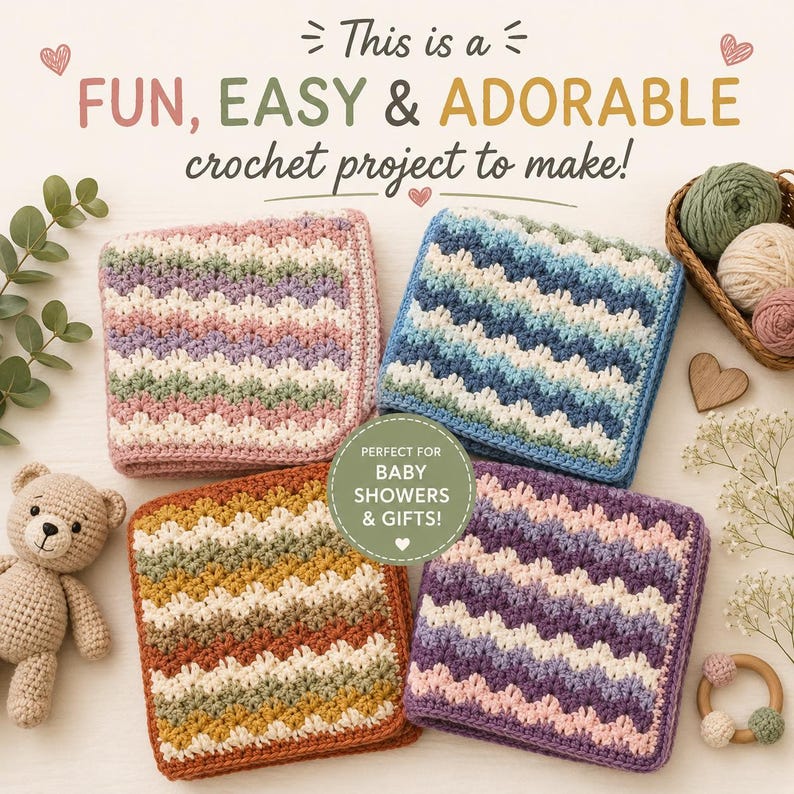 Easy Crochet Blanket Pattern PDF, Wave Stripe Baby Blanket Tutorial ...