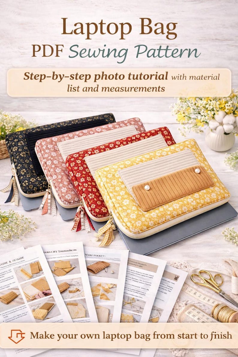 Laptop Sleeve Sewing Tutorial PDF, Padded Laptop Case Pattern With ...