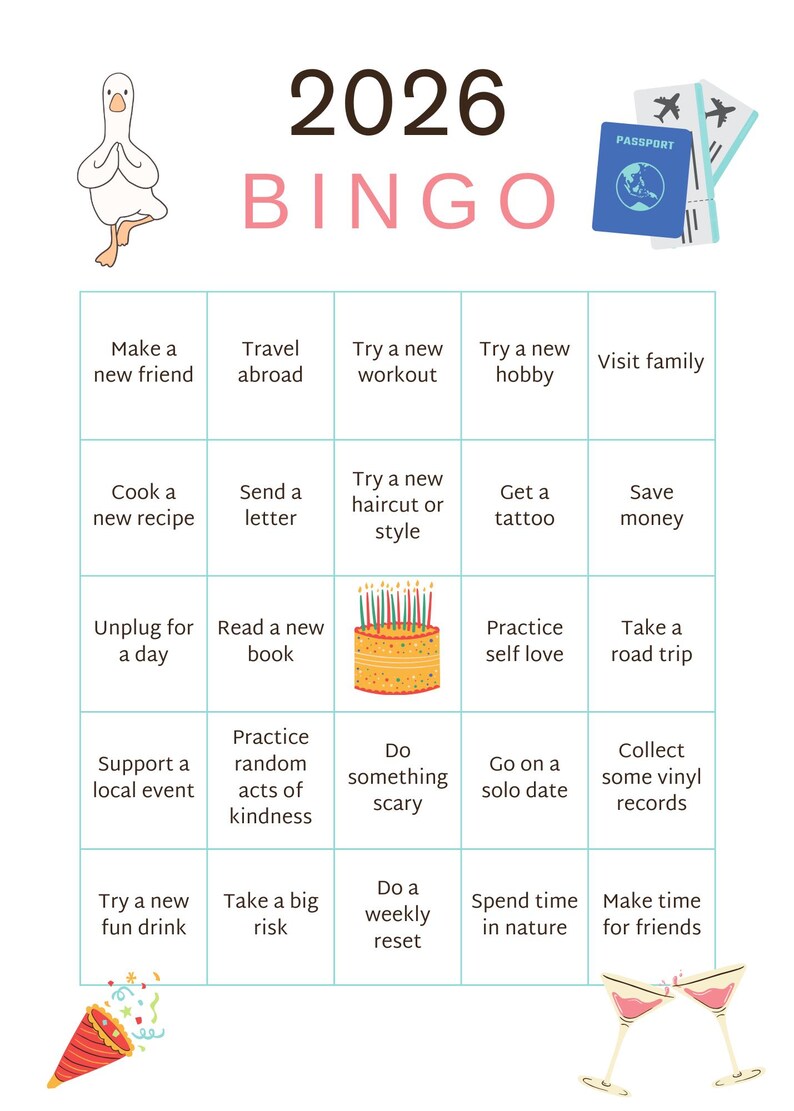 2026 Bingo Card (includes Example and Blank Printables) - Etsy