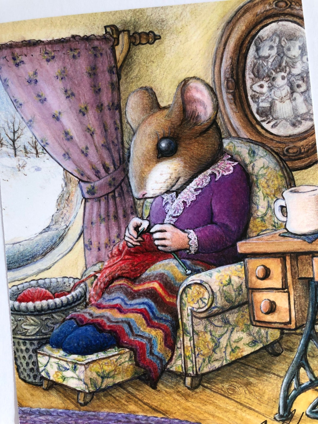 Signed Print, Knitting Mouse - Etsy