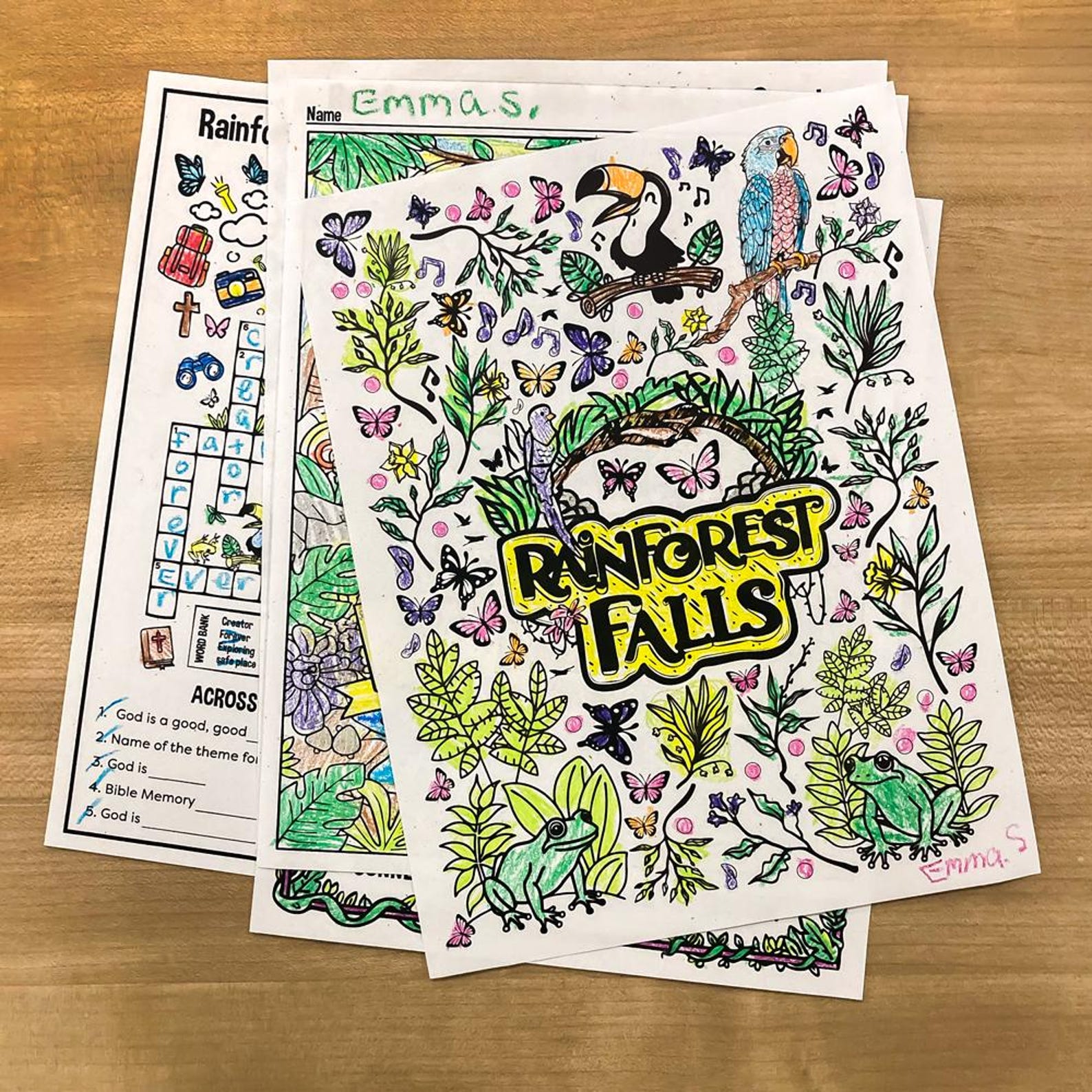 Rainforest Falls VBS Coloring Bundle With Diverse Word Games and Dot-to ...