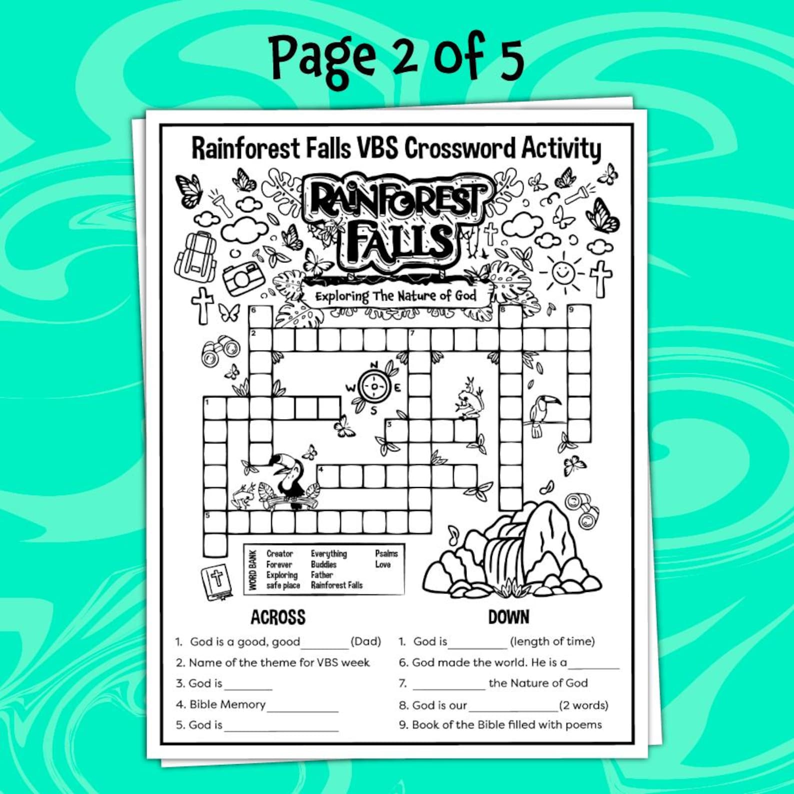 Rainforest Falls VBS Coloring Bundle With Diverse Word Games and Dot-to ...