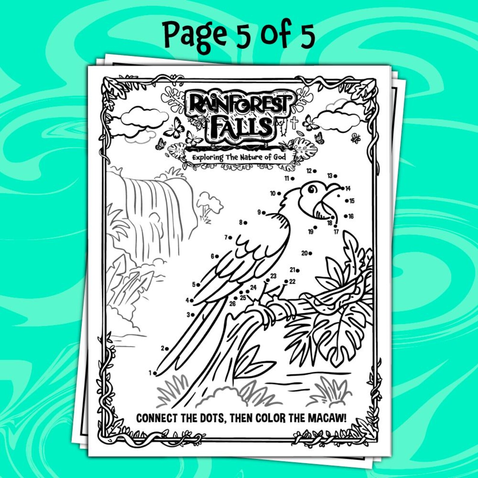 Rainforest Falls VBS Coloring Bundle With Diverse Word Games and Dot-to ...