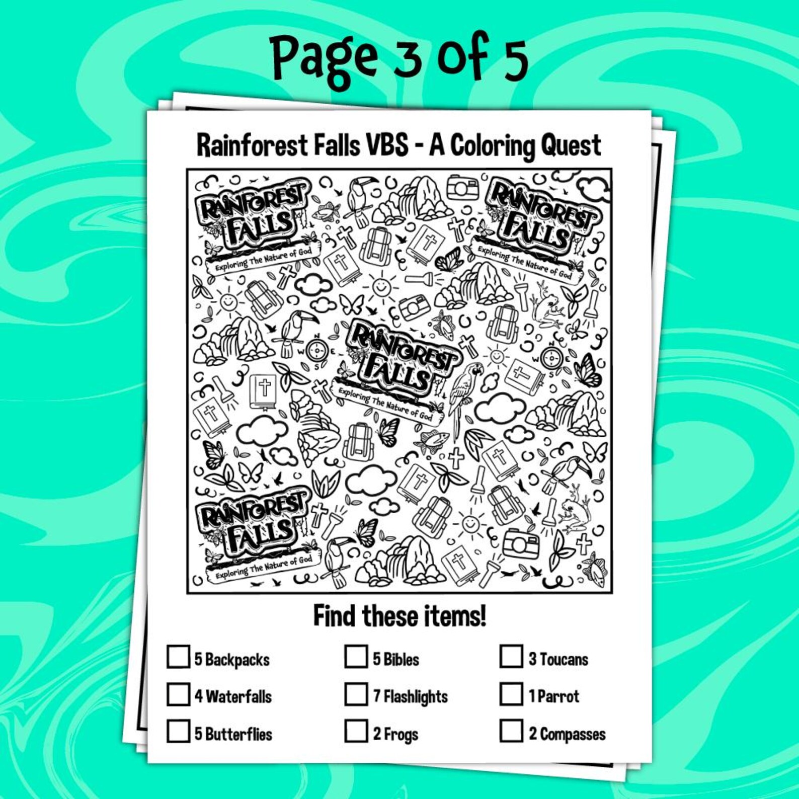 Rainforest Falls VBS Coloring Bundle With Diverse Word Games and Dot-to ...