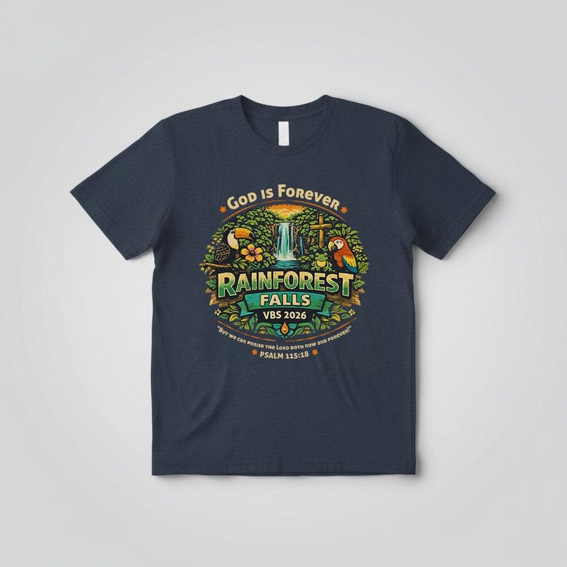 Rainforest Falls VBS 2026 | God is Forever | Jungle | Christian T-shirt ...