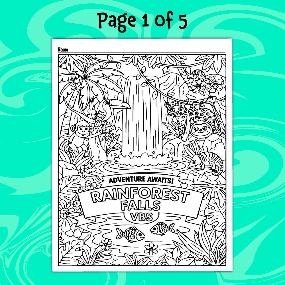 Rainforest Falls VBS Coloring Bundle With Diverse Word Games and Dot-to ...