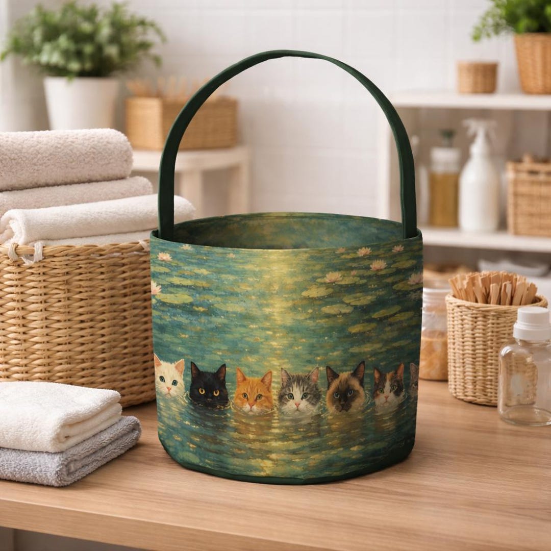 Cat Art Fabric Basket, Swimming Cats Storage Basket, Funny Cat Fabric ...