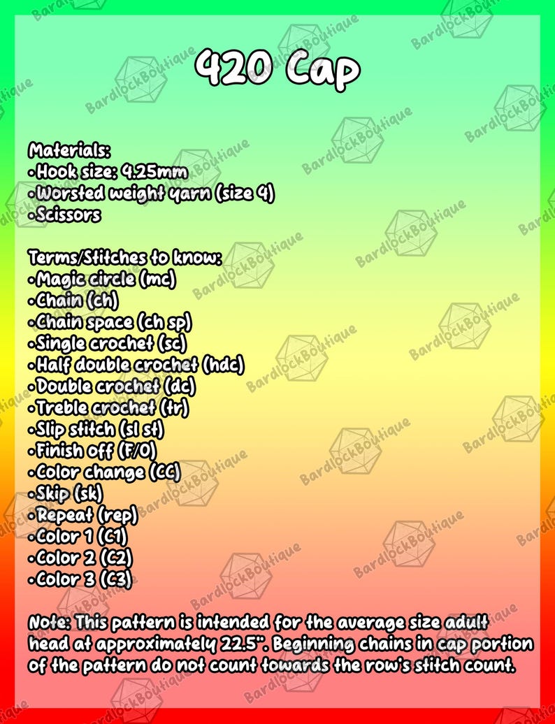 420 Cap Crochet Pattern | DIGITAL FILE - Etsy