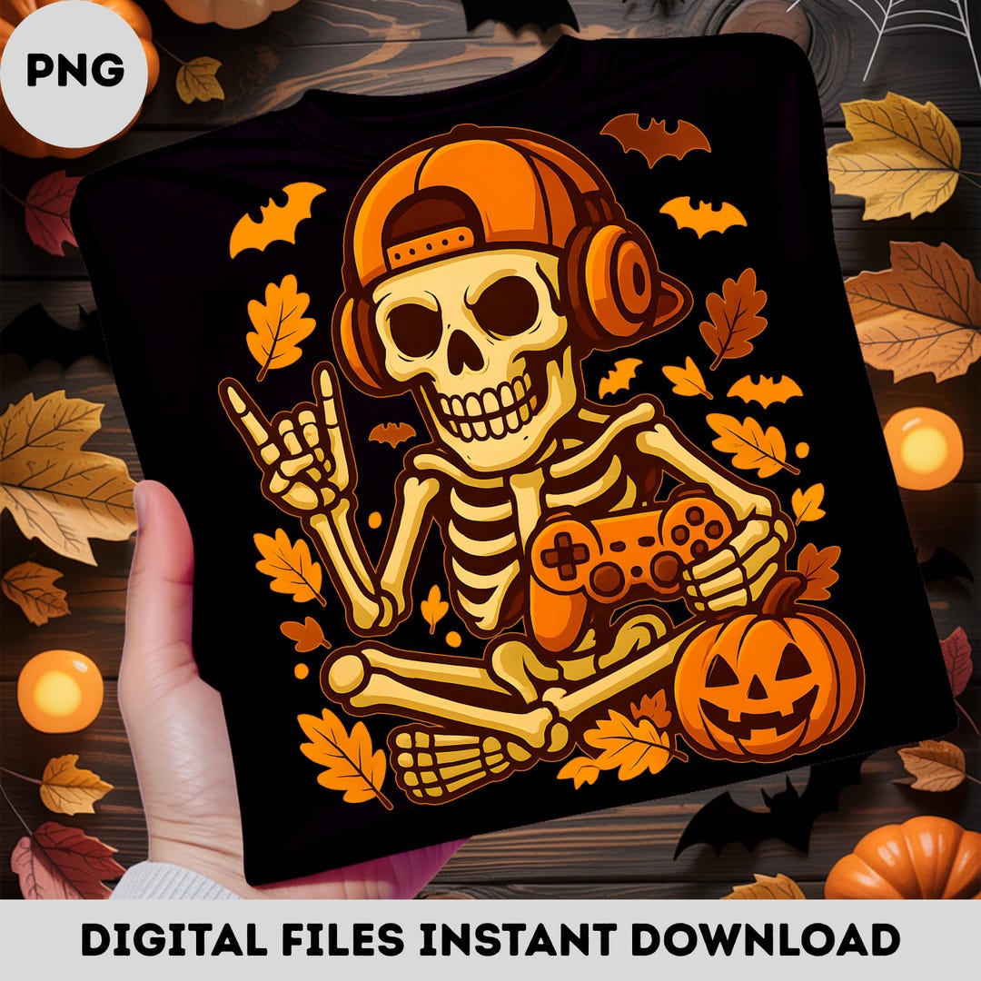 Halloween Skeleton Gamer PNG: Funny Spooky Design (digital Download) - Etsy