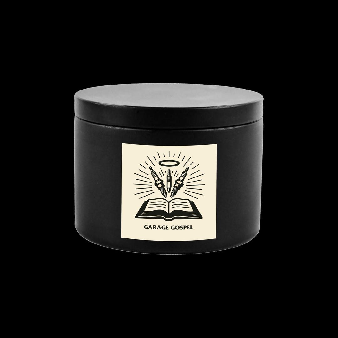 Garage Gospel - Matte Black 8oz Tin Soy Candle - Southern Oak - Etsy