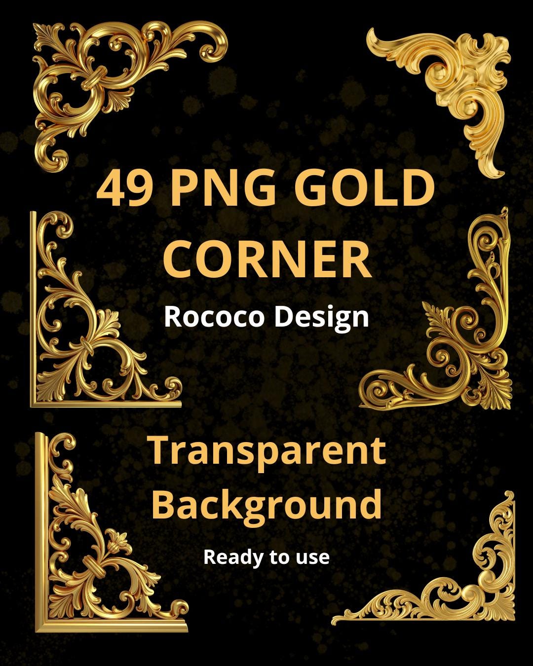 3D Rococo Gold Corner Clipart, Ornamental Borders (PNG Digital Download ...