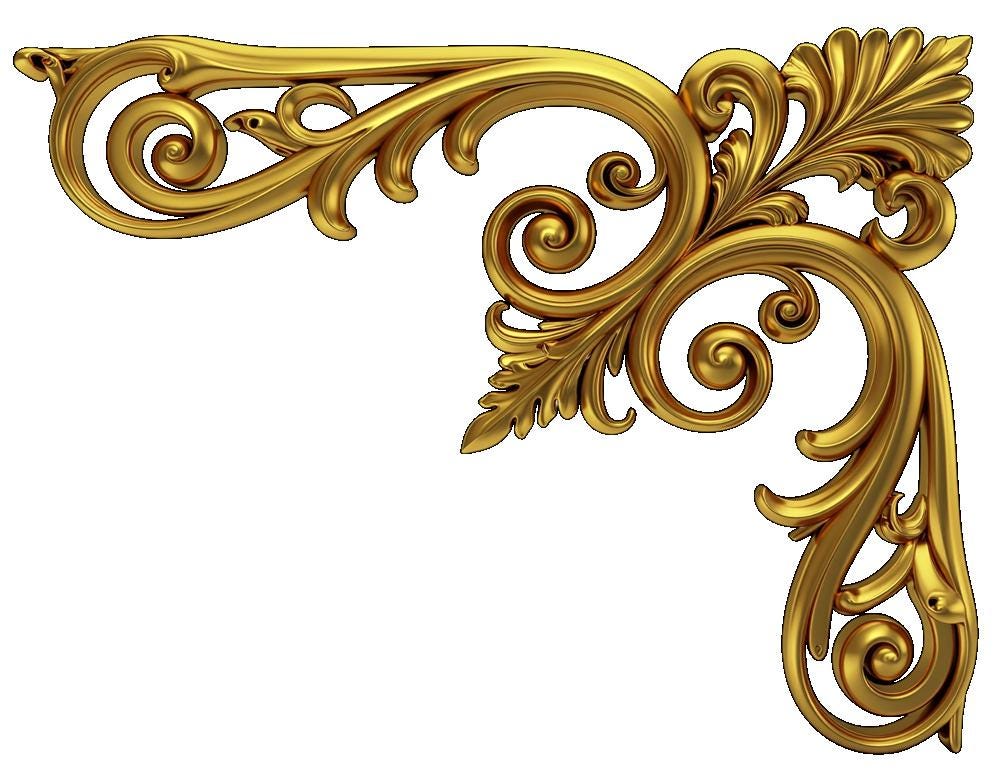 3D Rococo Gold Corner Clipart, Ornamental Borders (PNG Digital Download ...