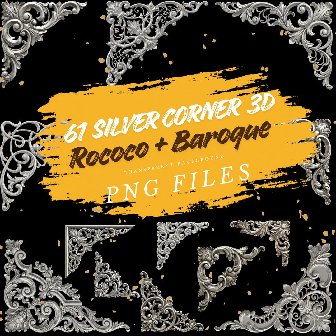 Silver Rococo Corner Clipart | Ornate Baroque Frames (3D PNG, 61 Files ...