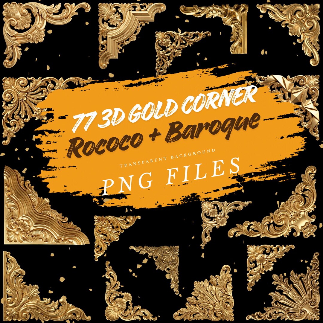 Gold Corner Ornate Frame Accents | Rococo Baroque PNG Files - Etsy