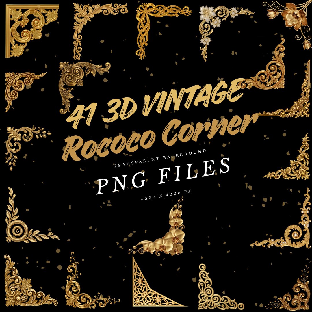 41 Rococo Corner PNG Bundle, Floral Frame Border, 3D Baroque Ornament ...