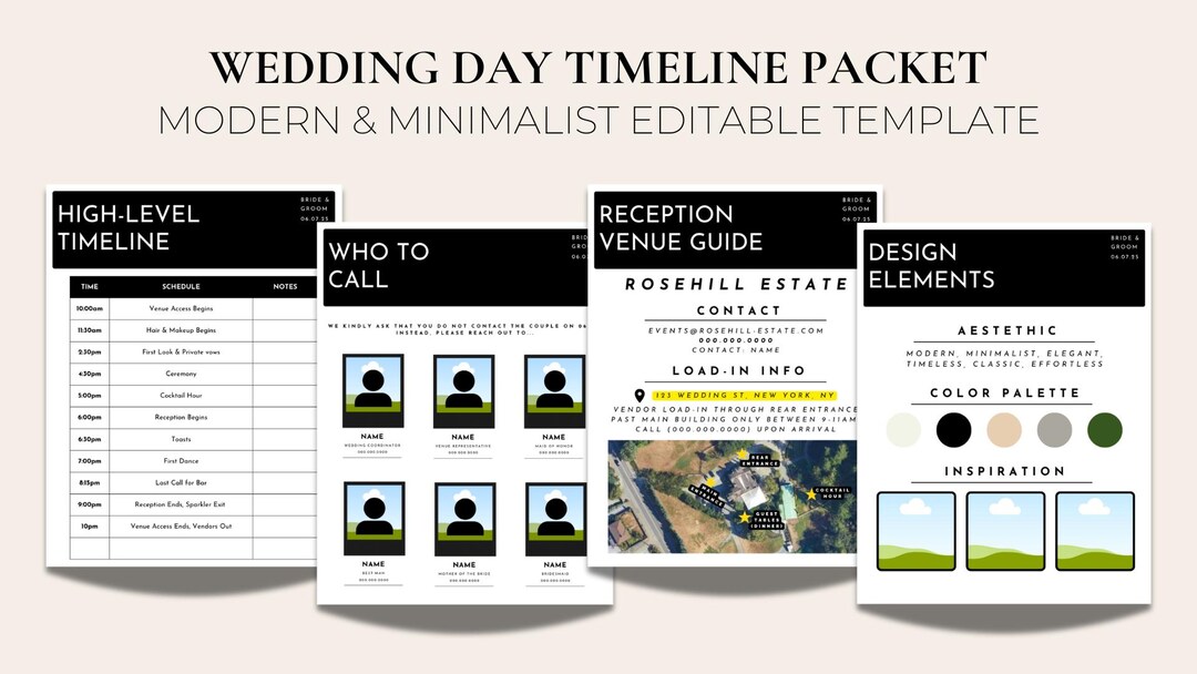 Modern Minimalist Wedding Timeline Template for DIY Couples – Canva ...