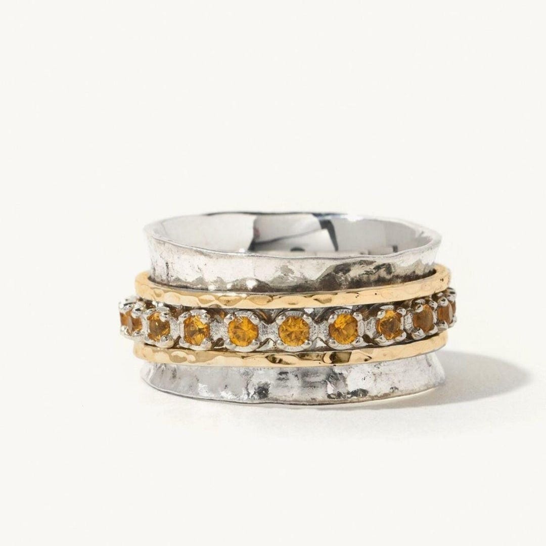 Citrine Spinner Ring, Chucky Ring, Fidget Ring, 925 Sterling Silver ...