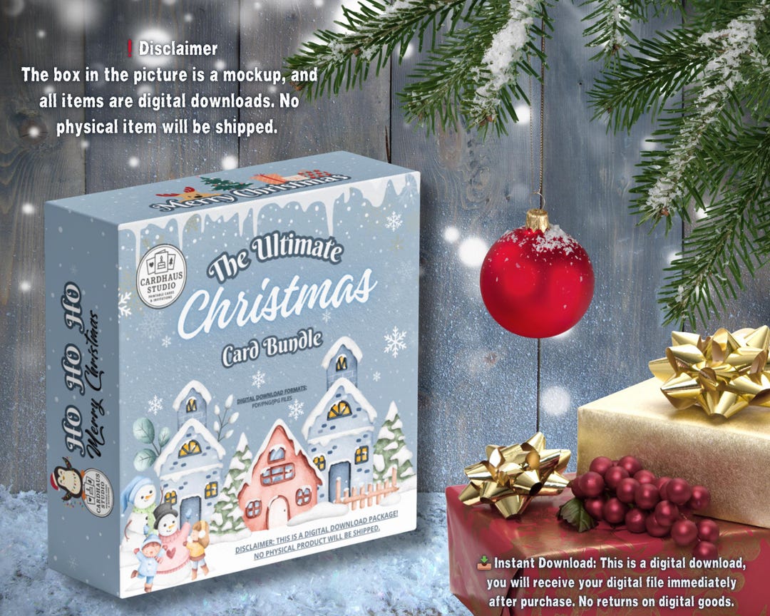 Christmas Card Bundle: Printable Holiday Cards, Invitations, Gift Tags ...