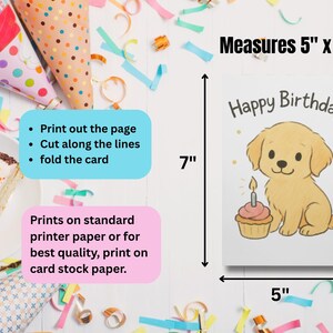 Cute Puppy Birthday Card • Printable Golden Pup & Cupcake 5×7 Fold‑over ...