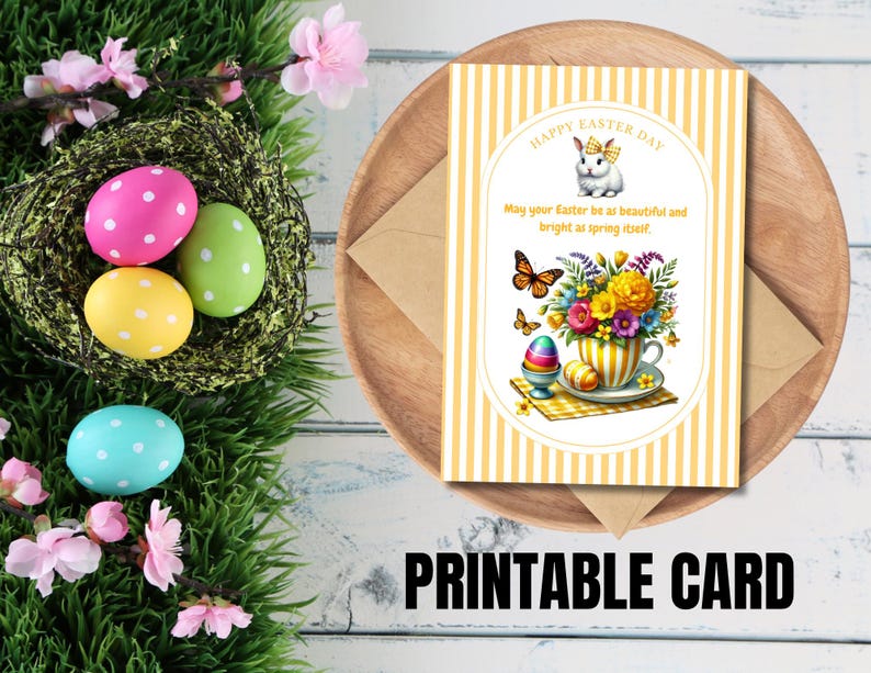 Printable Yellow Easter Card | Easter Bunny Card | Kid Easter Greeting ...