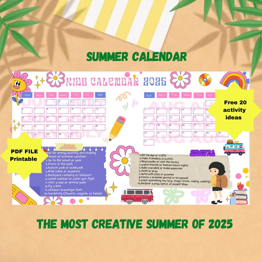 Summer Fun Calendar 2025 | July & August Kids Activities | Printable ...