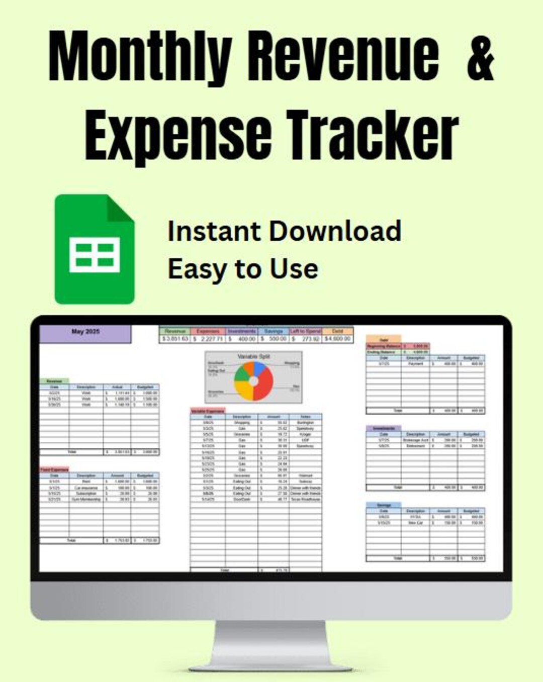 Expense Tracker, Google Sheets Template, Spending Tracker, Digital ...