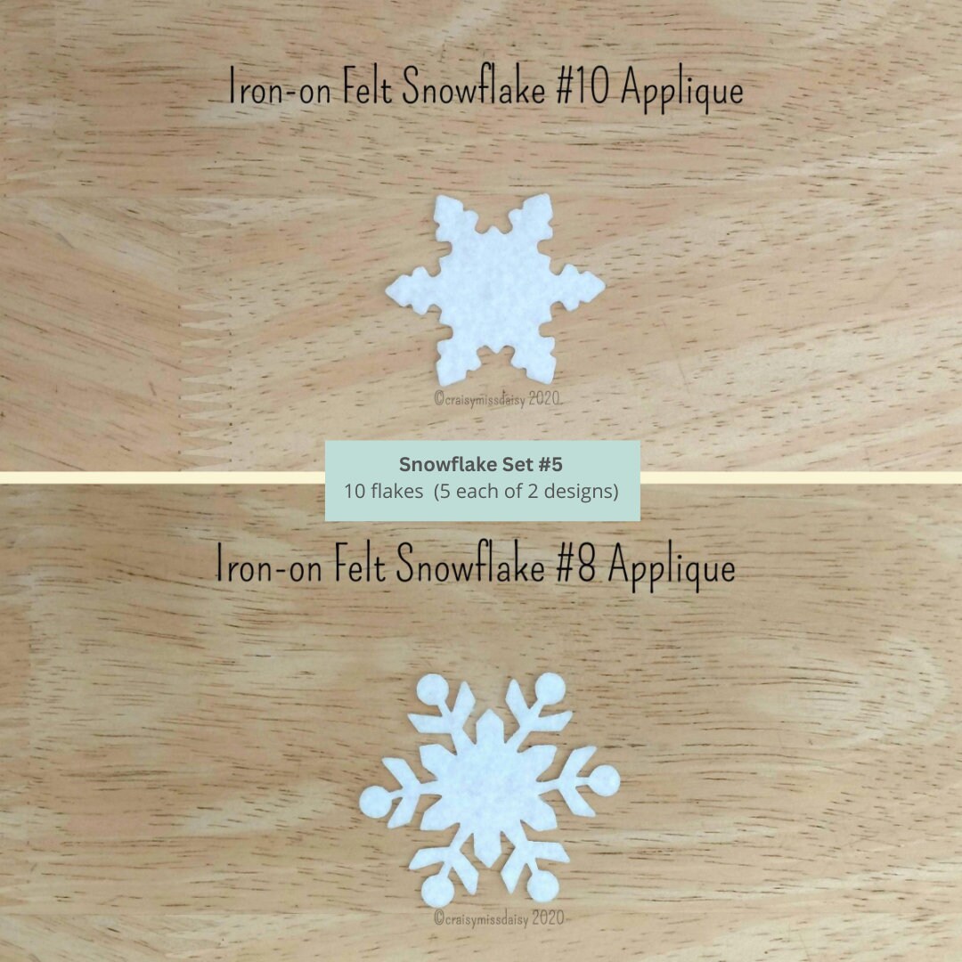 Iron on Felt Snowflake Appliques Set 5 10 Flakes 5 Each of 2 Designs UK ...