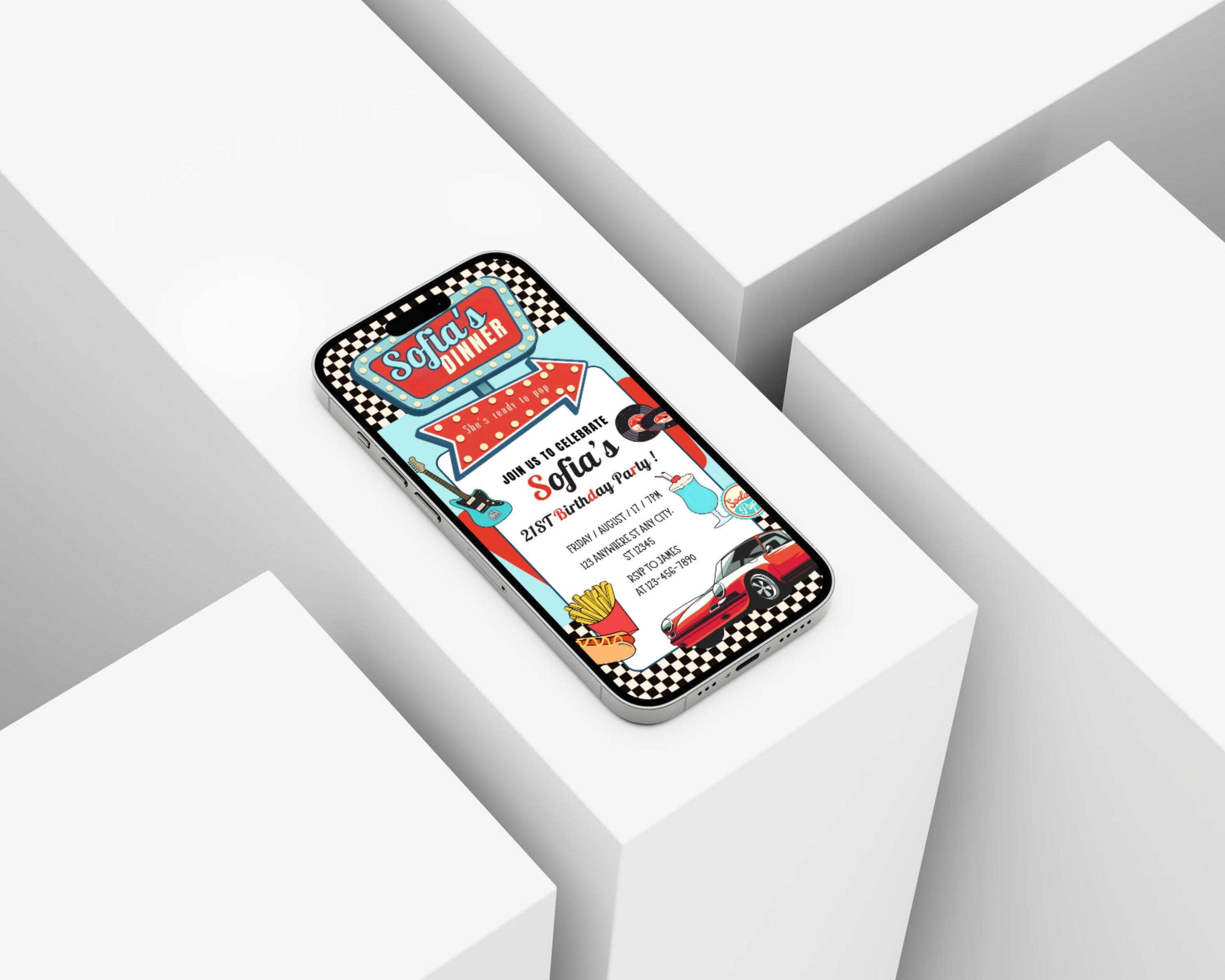 Retro 50s Diner Birthday Invitation Editable 1950s Birthday Party ...