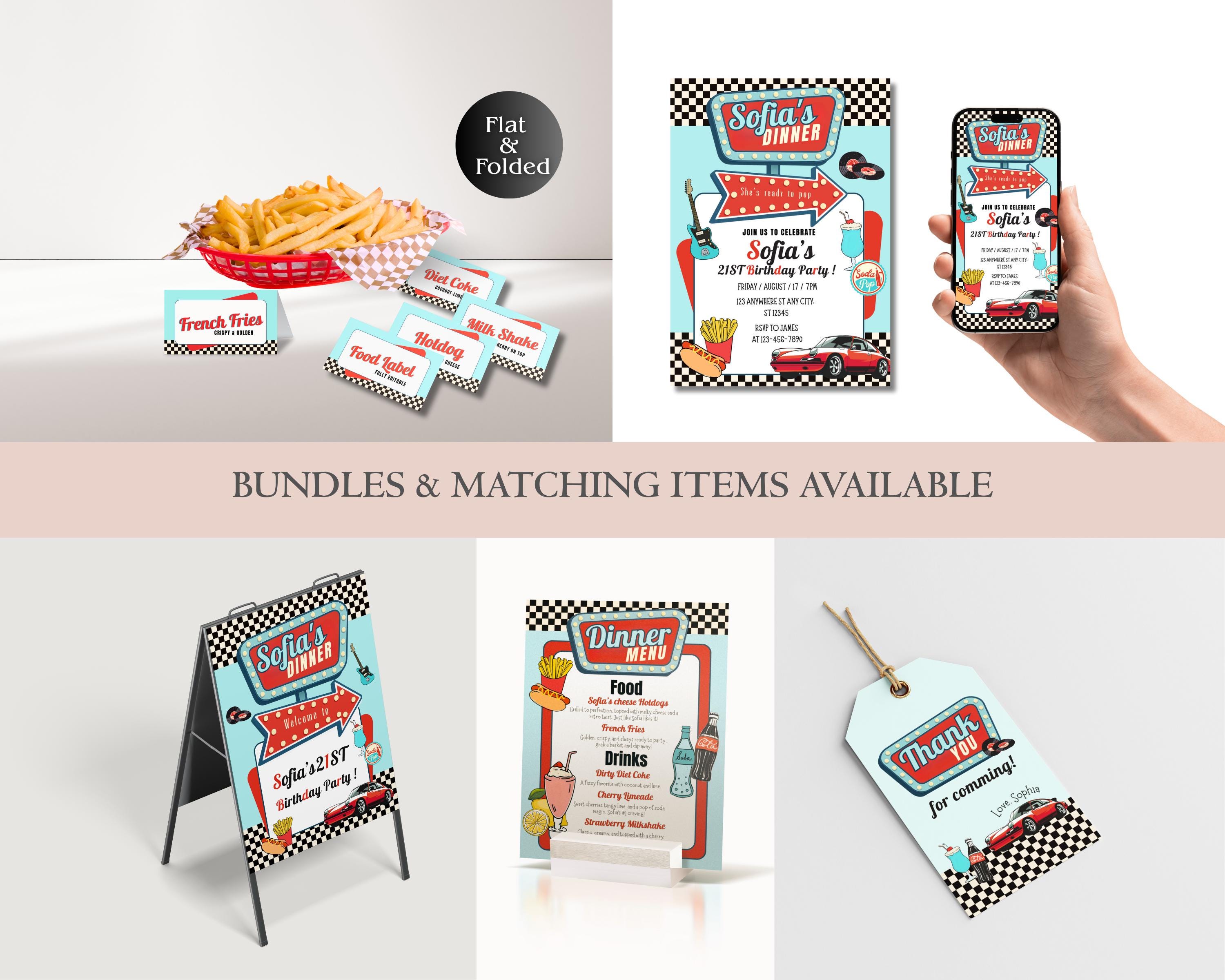 Retro 50s Diner Menu Sign Editable Printable Soda Soiree Food Label ...